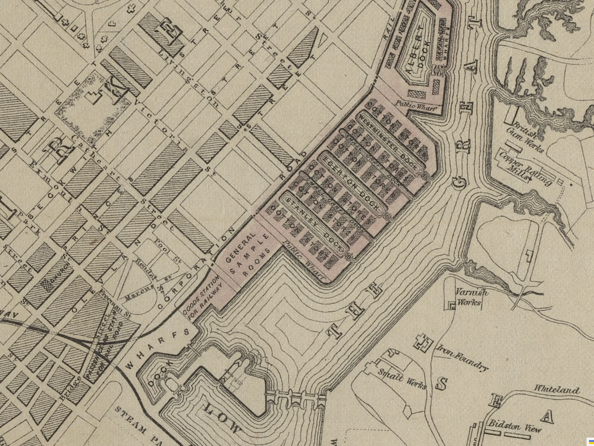 1844: Plan of Docks and Warehouses, Birkenhead • Historic Liverpool